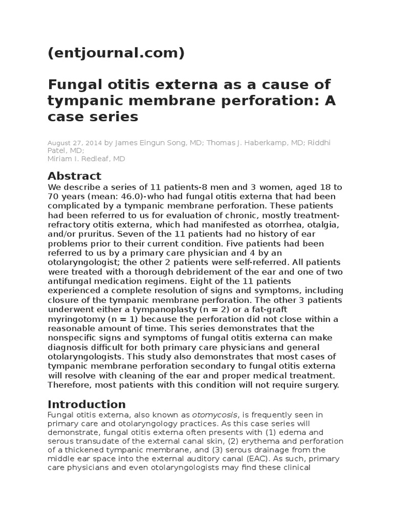 Fungal Otitis Externa As A Cause of Tympanic Membrane Perforation: A ...