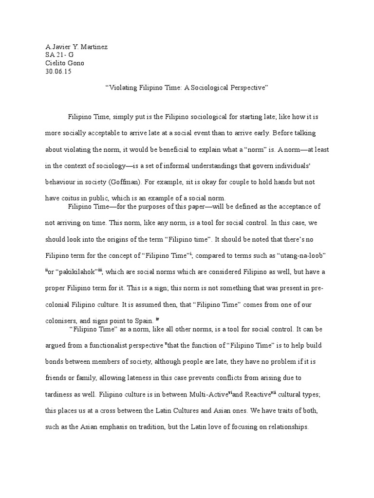 A paper on Filipino Time | Norm (Social) | Philippines