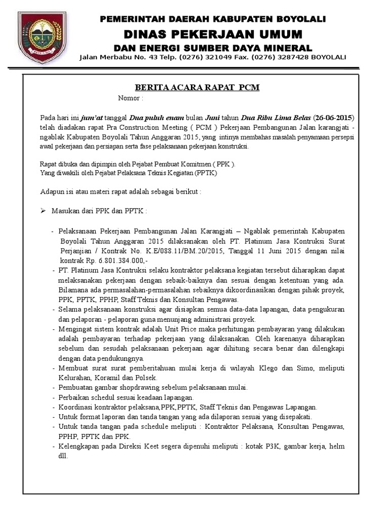 Notulen Rapat PCM Simo Klego | PDF