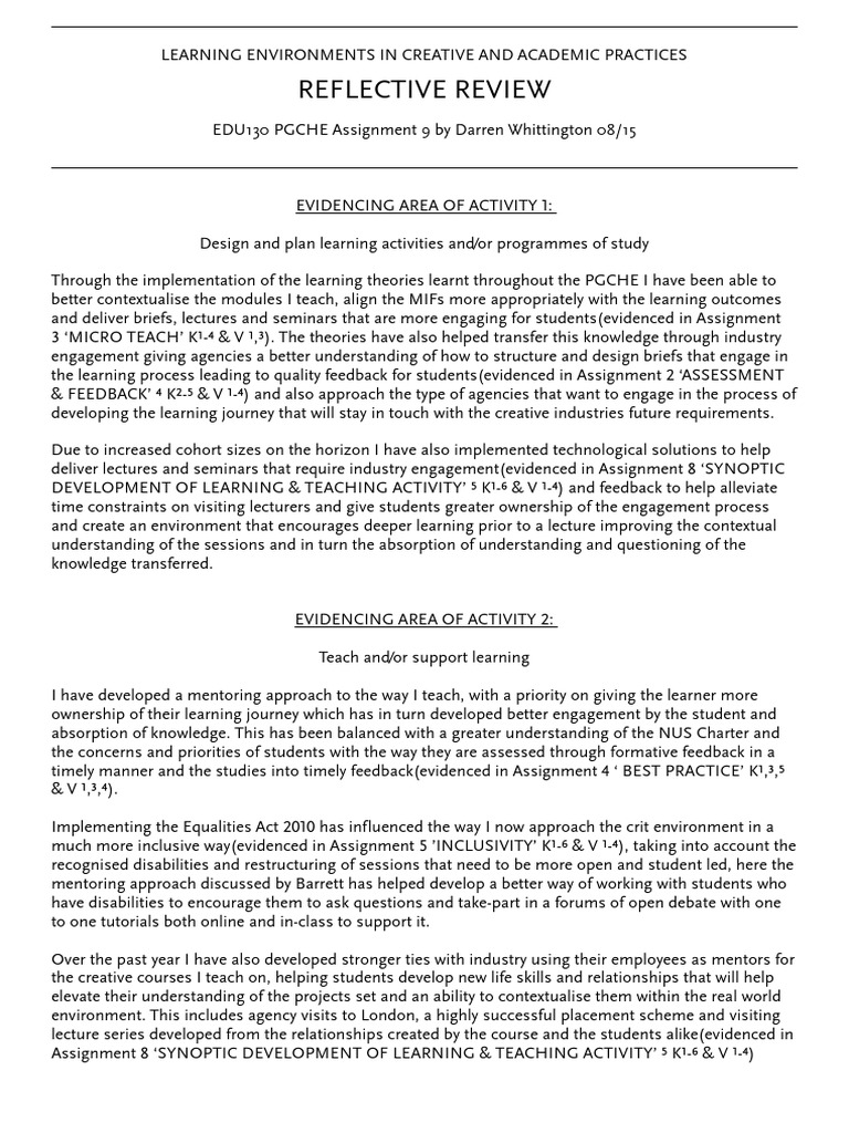 Reflective Review - Ukpsf Mapping | PDF | Educational Assessment ...