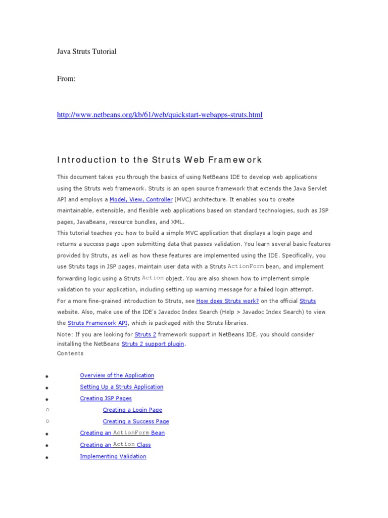 Java Struts Tutorial | Download Free PDF | Java Server Pages | Java Servlet