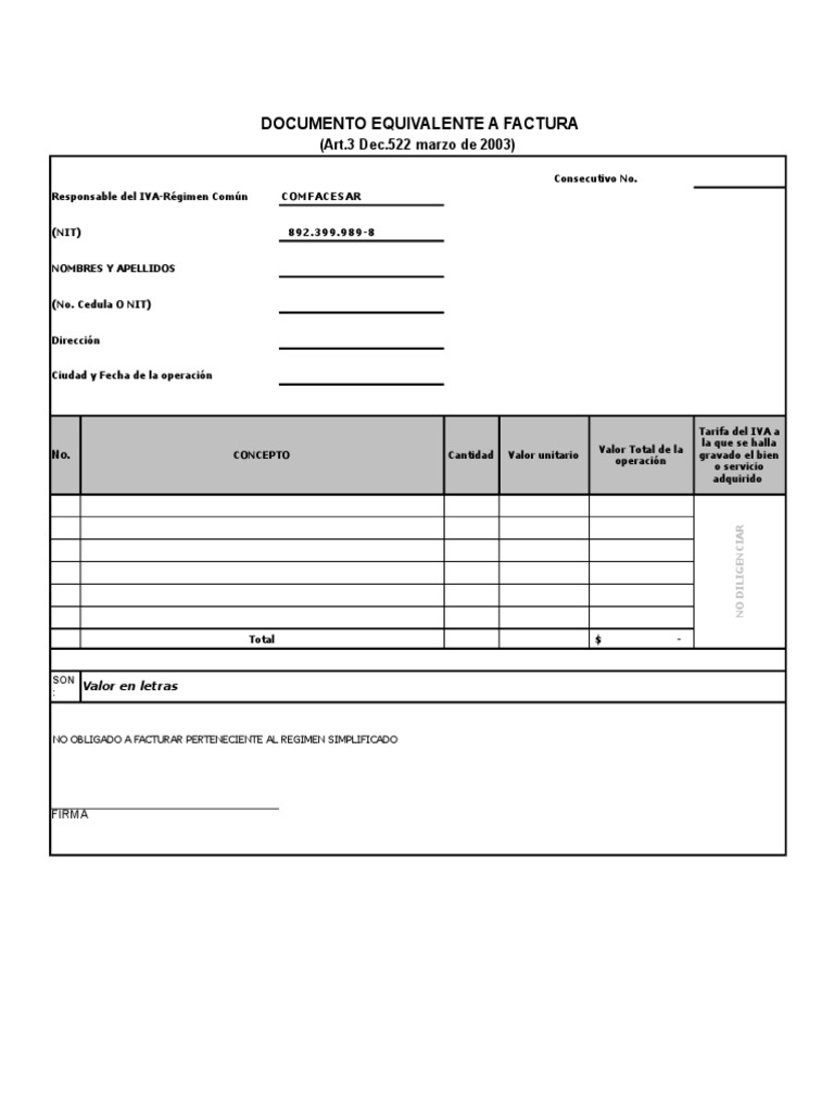 Formato Factura Comfacesar | PDF