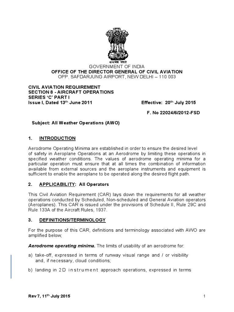 All Weather Operations (AWO) | PDF | Visual Flight Rules | Instrument ...