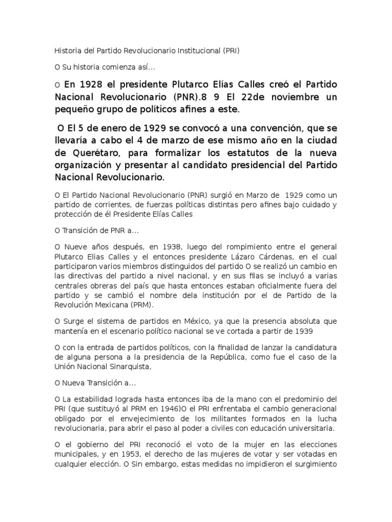 Historia Del Partido Revolucionario Institucional | PDF | Partido ...