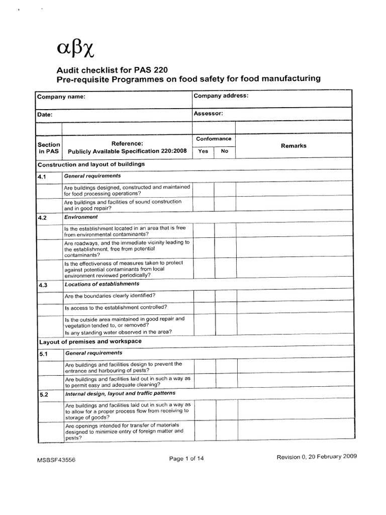 Checklist Audit PAS 220
