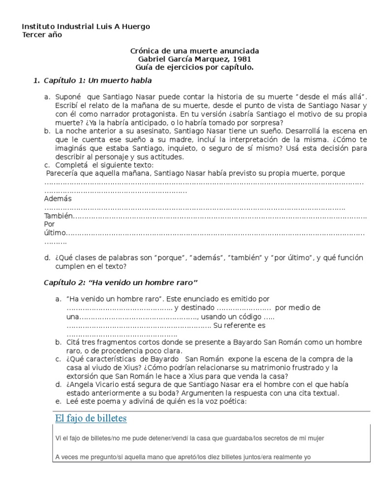 Guía de ejercicios: Crónica de una muerte anunciada | PDF | Narración