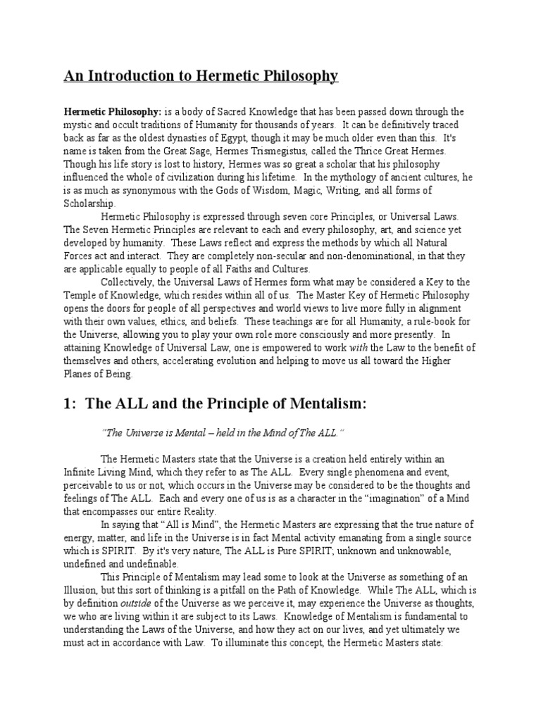 An Introduction To Hermetic Philosophy | PDF | Hermes Trismegistus ...