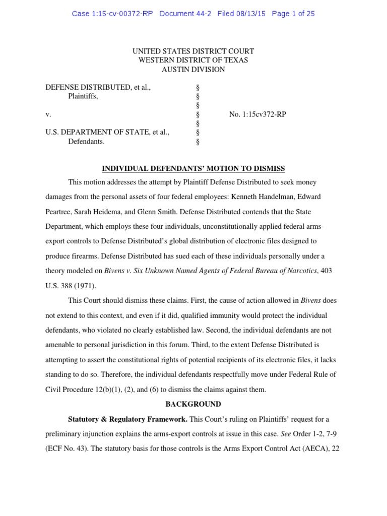 Individual Defendants' Motion to Dismiss | Bivens V. Six Unknown Named ...