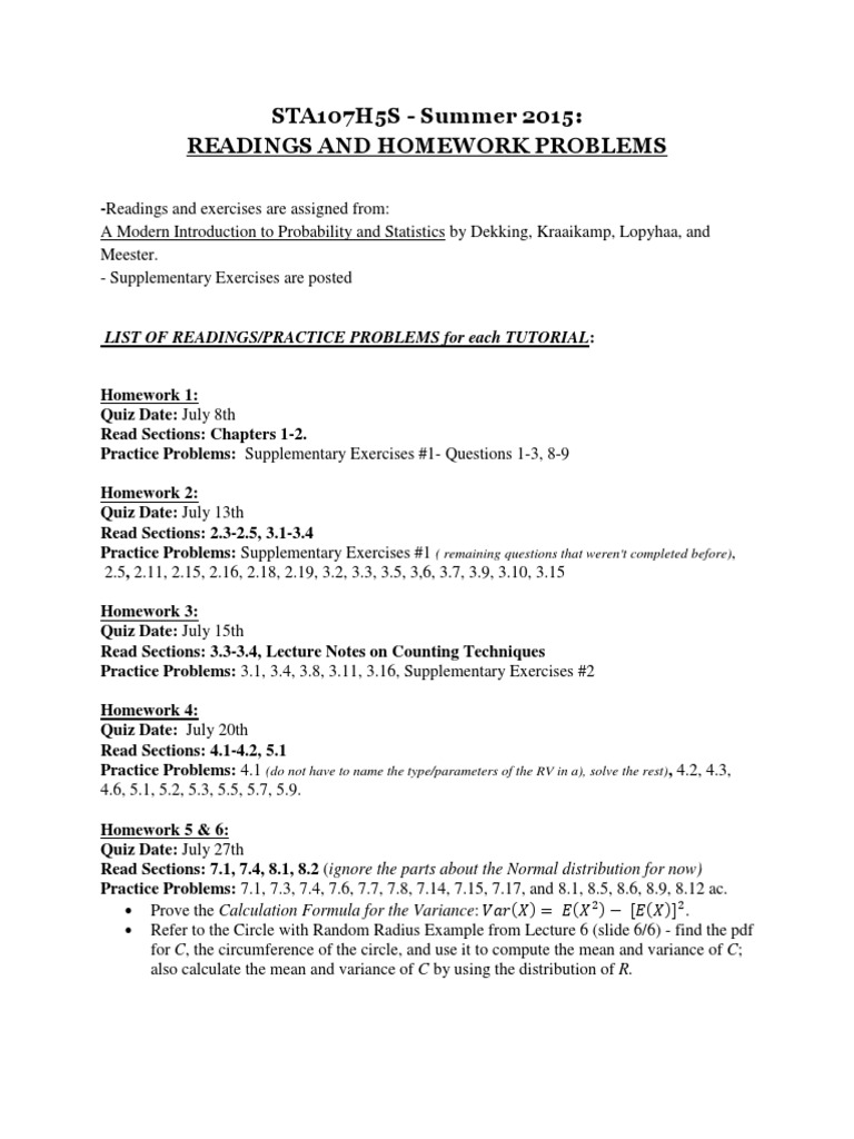 Summer 2015 Probability Homework Guide | PDF | Teaching Methods & Materials