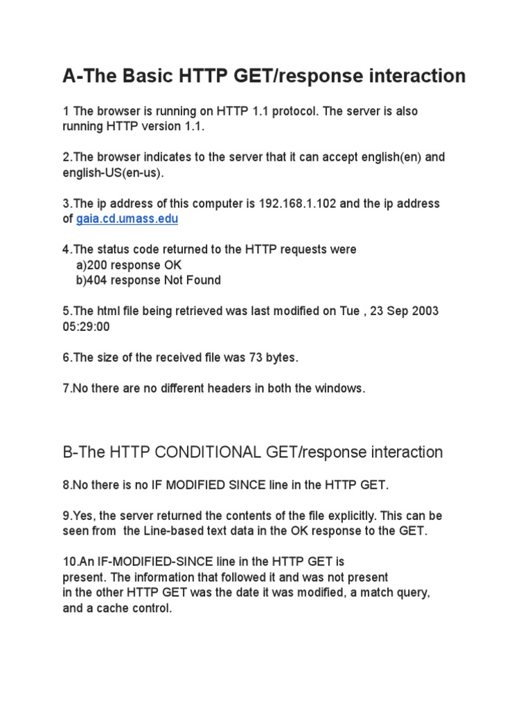 B-The HTTP CONDITIONAL GET/response Interaction | PDF | Hypertext Transfer Protocol ...