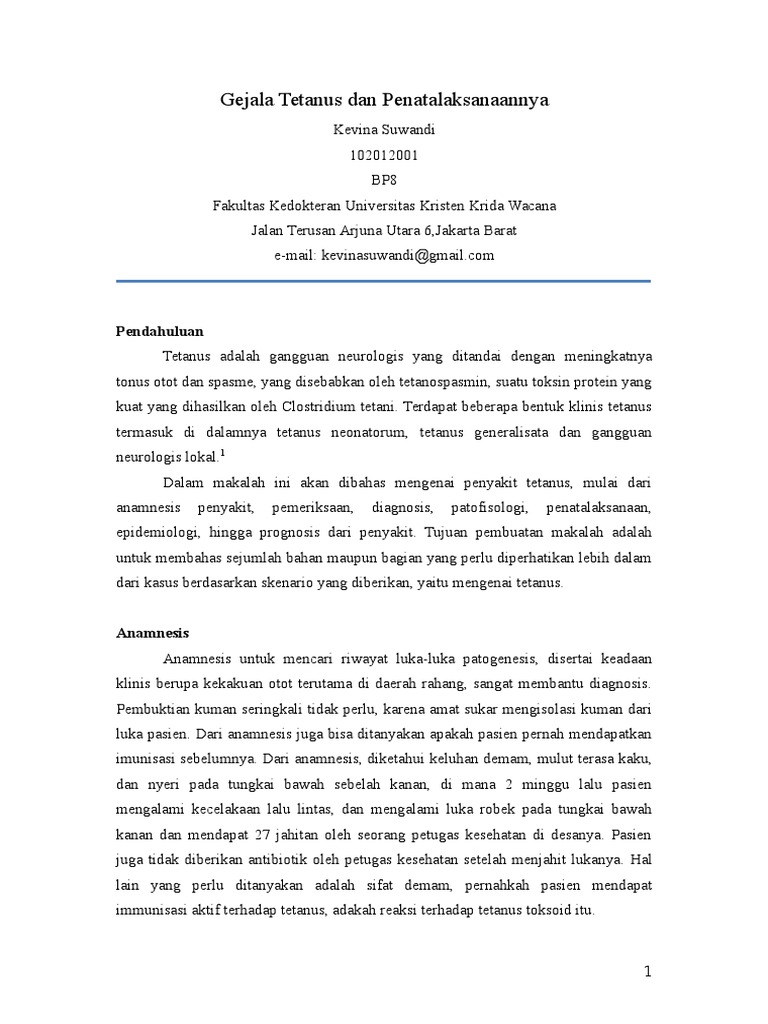 Gejala Tetanus Dan Penatalaksanaannya | PDF