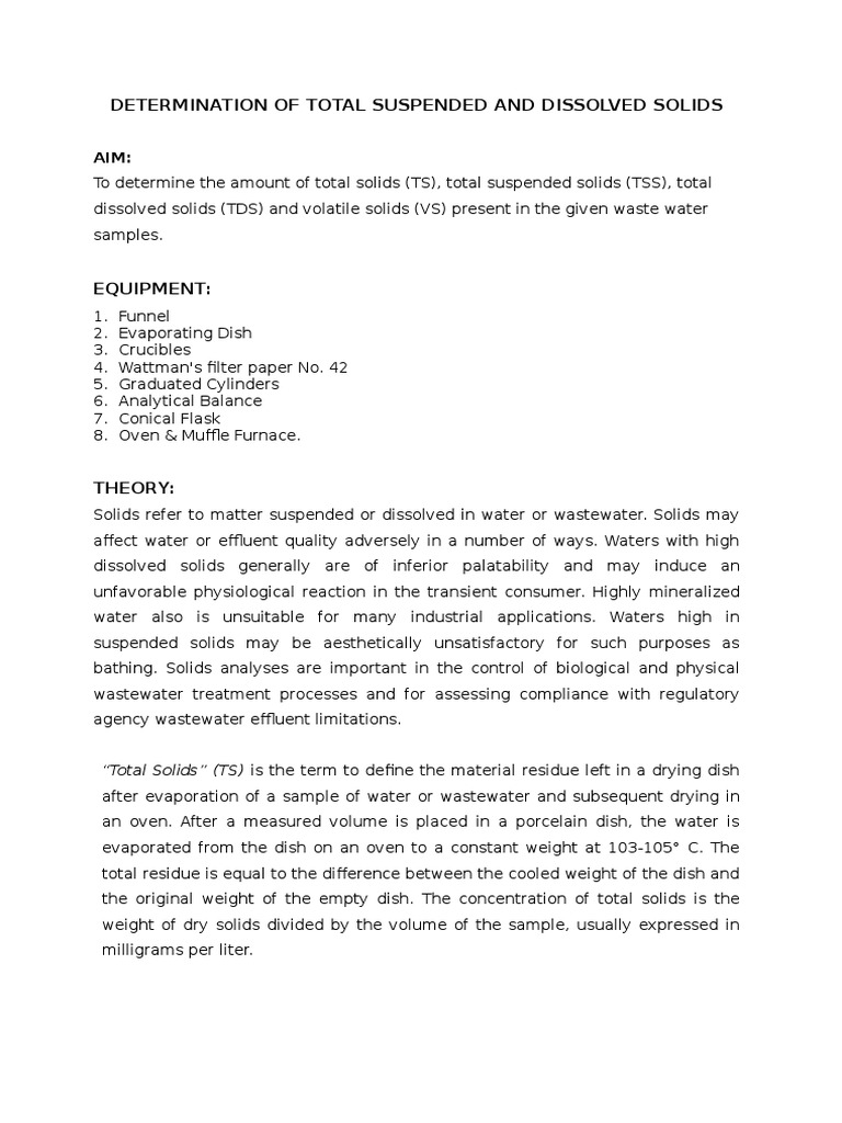 Determination of Solids | PDF | Filtration | Wastewater