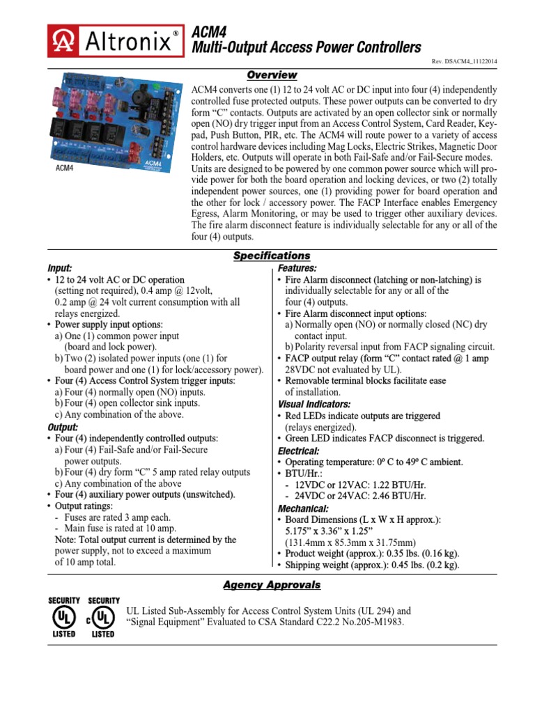 Acm4 Multi-Output Access Power Controllers: Rev. DSACM4 - 11122014 ...