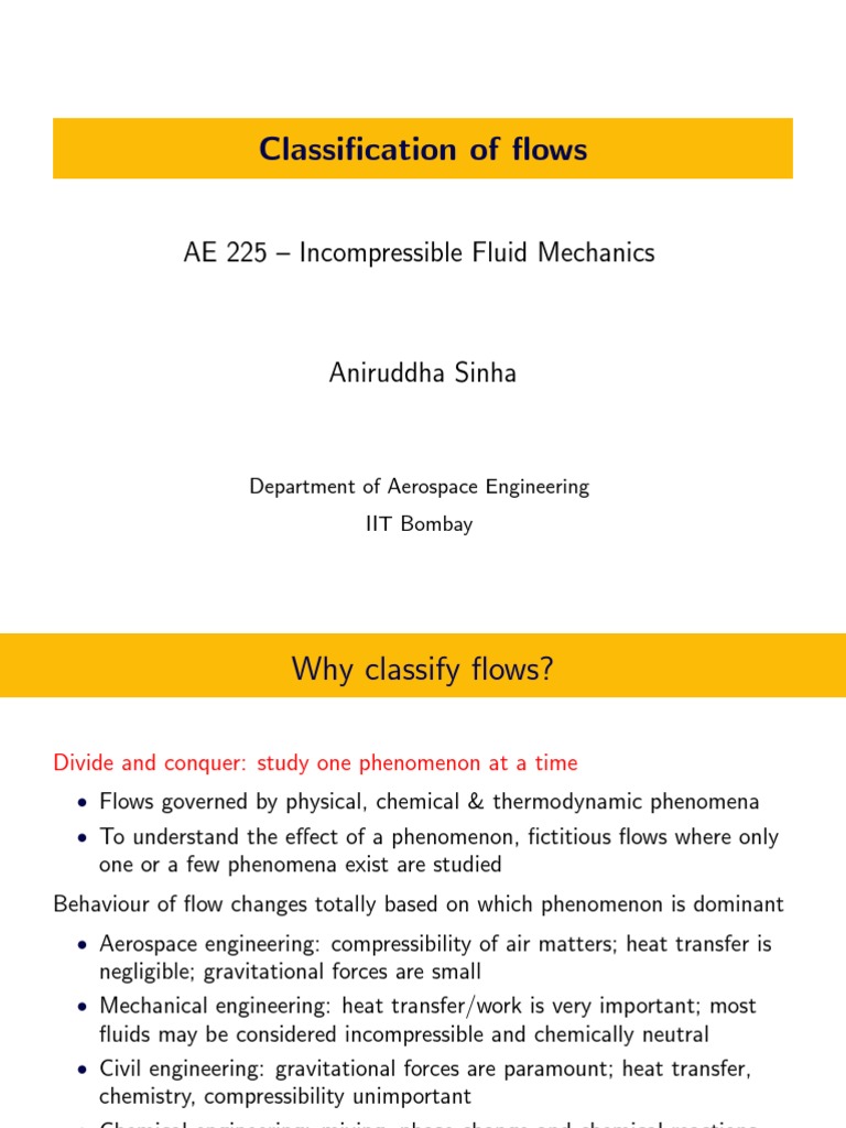 Classification of Flows: AE 225 - Incompressible Fluid Mechanics | PDF | Fluid Dynamics ...