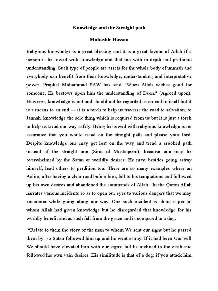 Knowledge and The Straight Path | PDF | Ulama | Religious Faiths