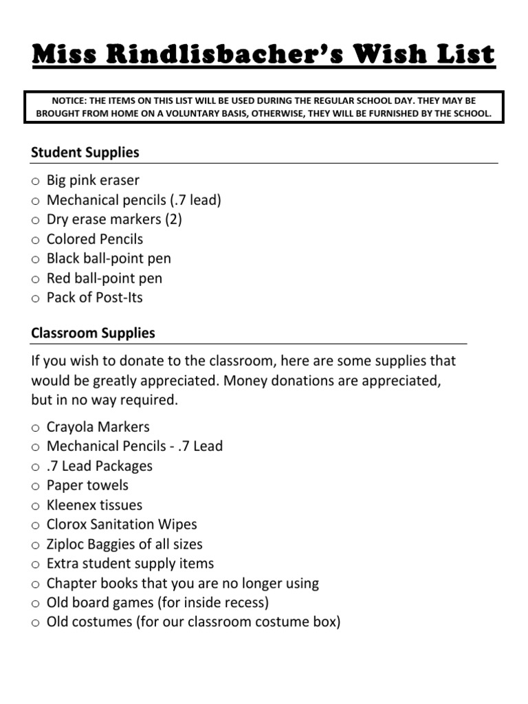 Classroom Wish List | PDF | Art