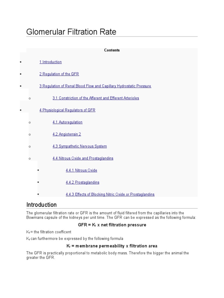 Glomerular Filtration Rate | PDF | Renal Function | Kidney
