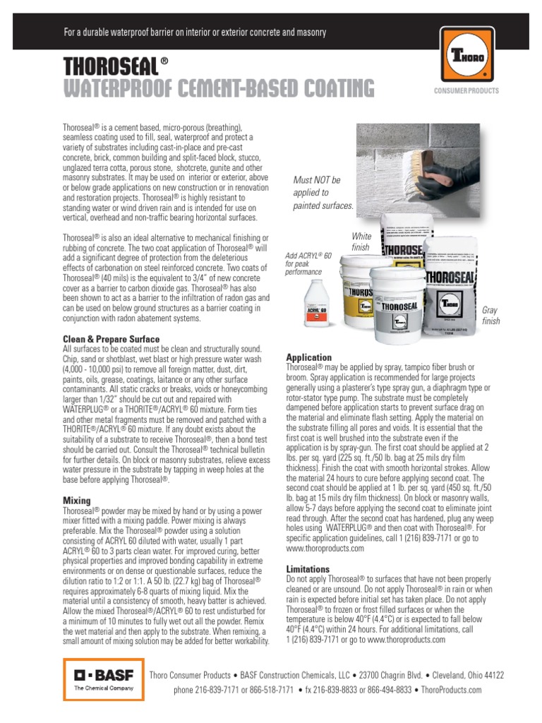 Waterproof Cement-Based Coating: Thoroseal | PDF | Concrete | Masonry
