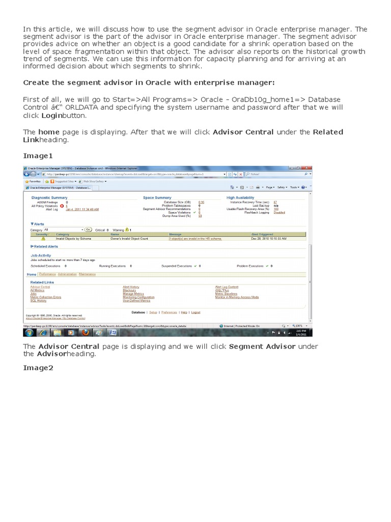 How To Use The Segment Advisor in Oracle Enterprise Manager | PDF | Career & Growth | Business