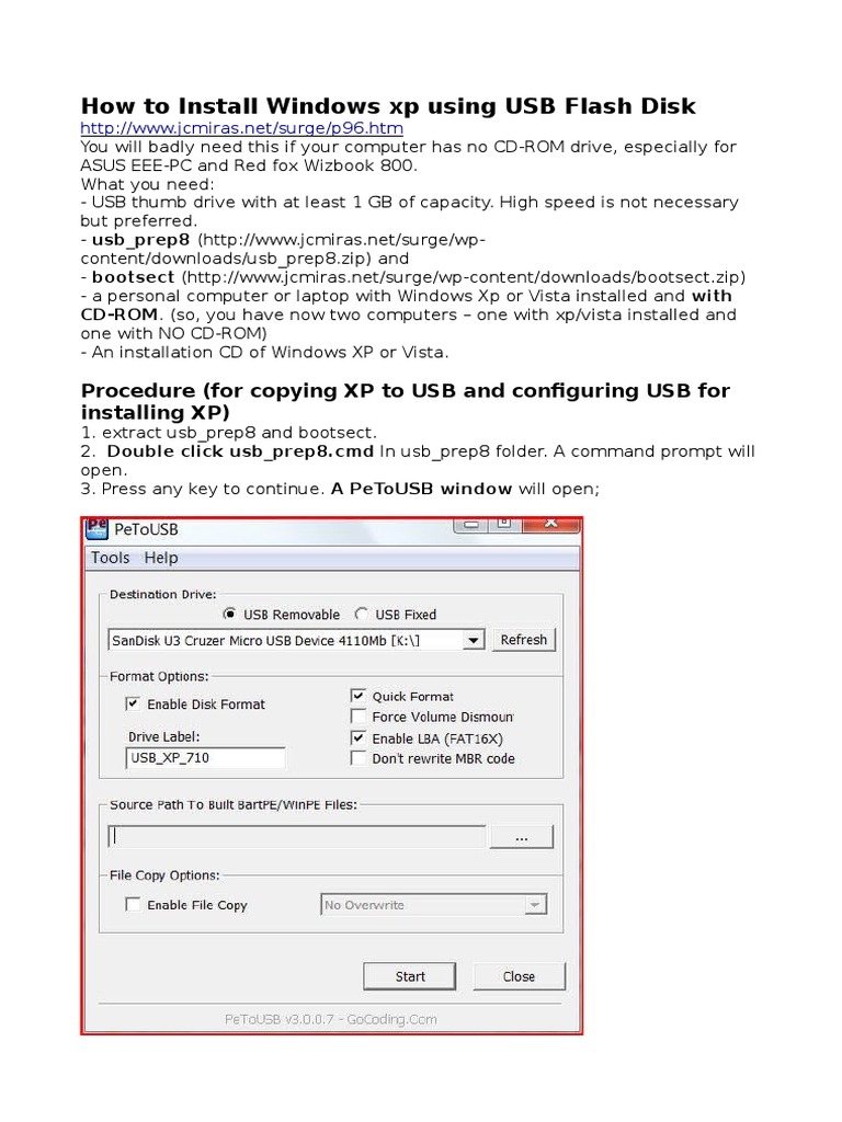 Install Windows XP from USB in under 40 Steps | PDF | Booting | Usb ...