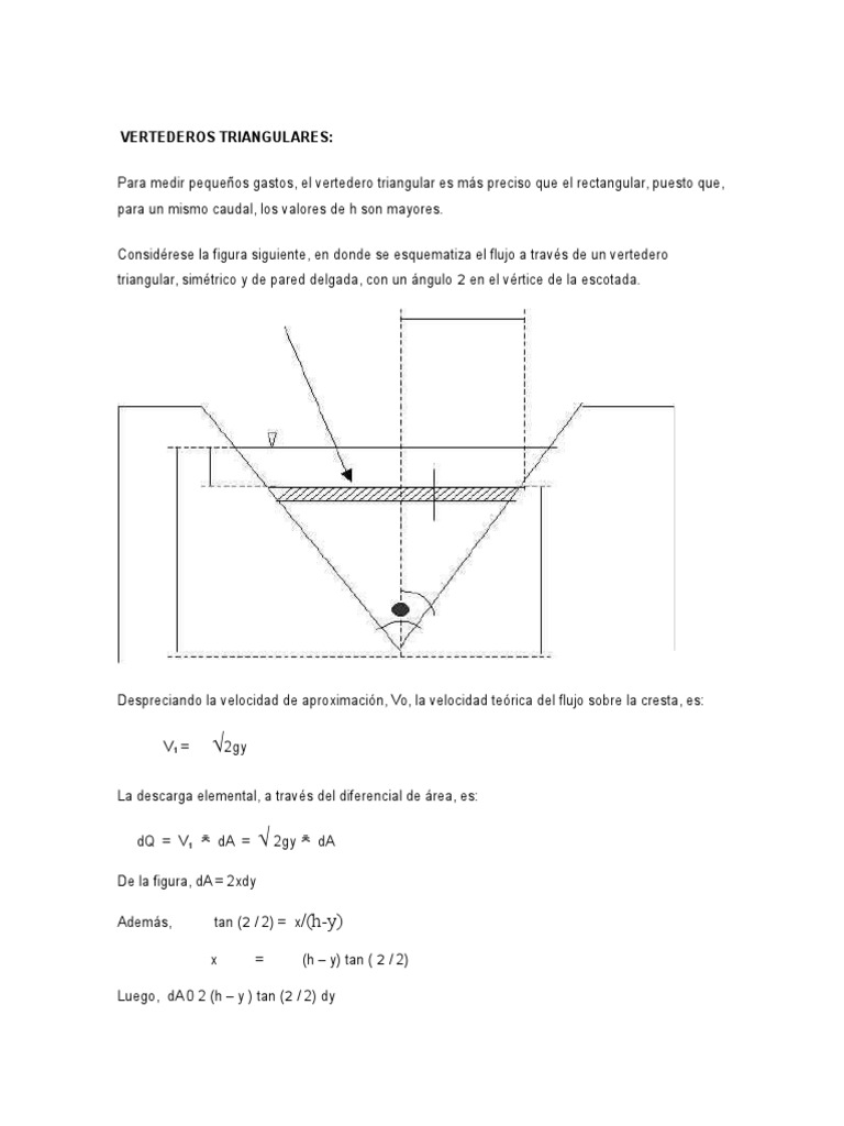 VERTEDEROS TRIANGULARES | Descarga (hidrología) | Ecuaciones | Prueba ...