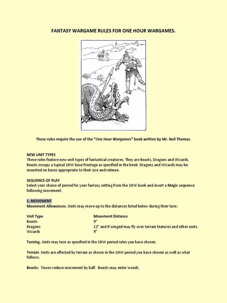 Fantasy Wargame Rules for One Hour | PDF | Magician (Fantasy) | Leisure