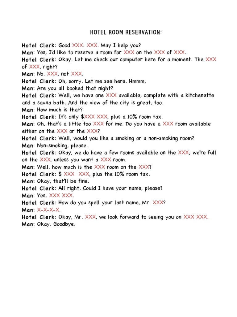 Hotel Room Reservation Dialogue Completion | PDF