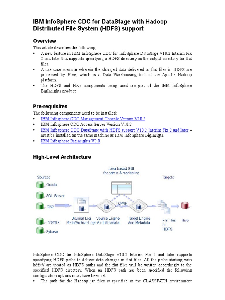 Configuring IBM InfoSphere CDC for DataStage to Deliver Changed Data to HDFS for Processing by ...