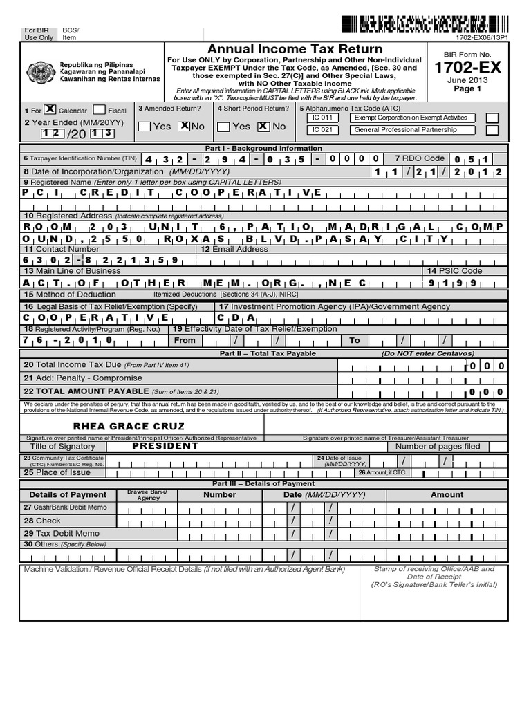 BIR Form 1702-Ex | Cost Of Goods Sold | Tax Deduction