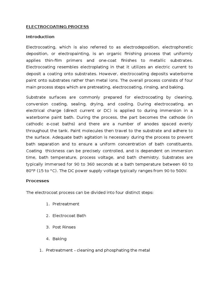 Electrocoating Process | PDF | Anode | Paint
