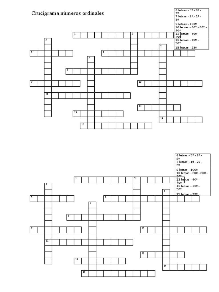 Crucigrama Numeros Ordinales 2 | PDF