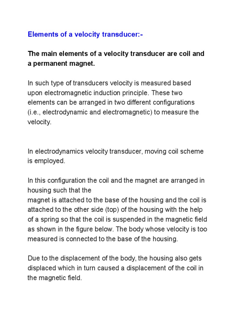 Velocity Transducer Working Principles | PDF