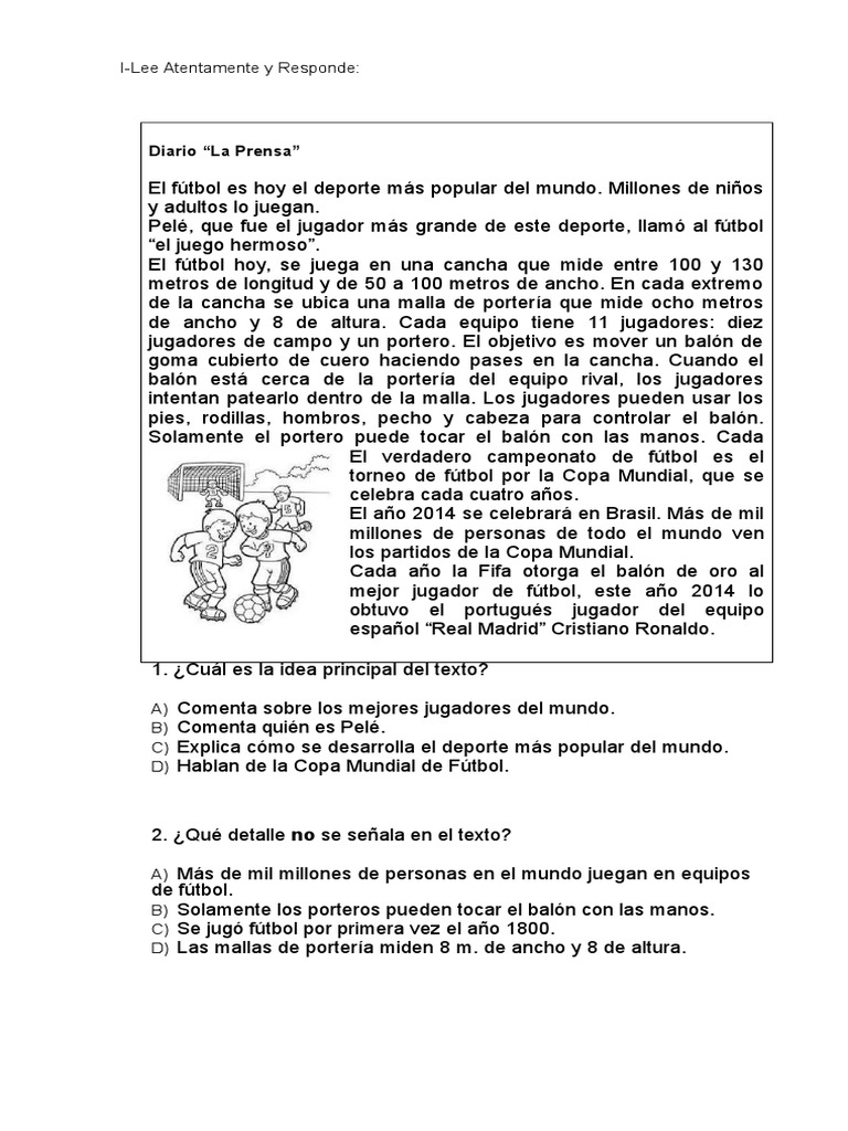 Futbol Comprension Lectora Aplicar Lunes 23 de Jnio | PDF | Asociación ...