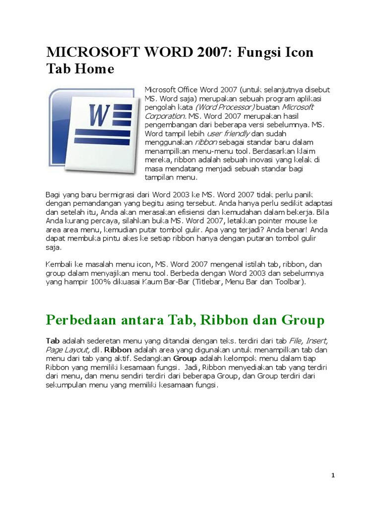 Modul-Pengenalan Icon MICROSOFT WORD 2007 PDF | PDF | Komputer