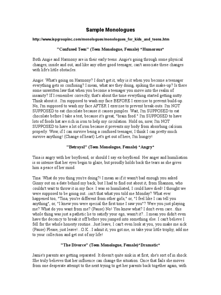 Sample Monologues | Download Free PDF | Leisure