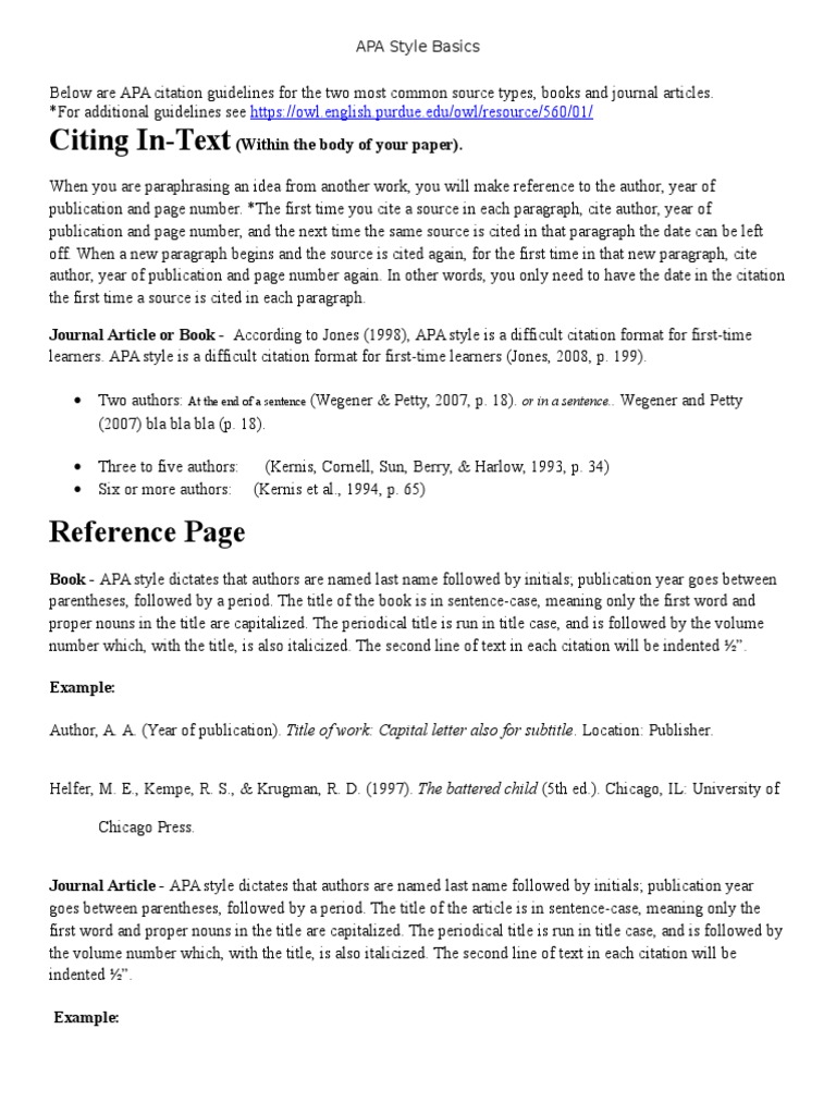 APA Basic Citation Instructions | PDF | Citation | Apa Style