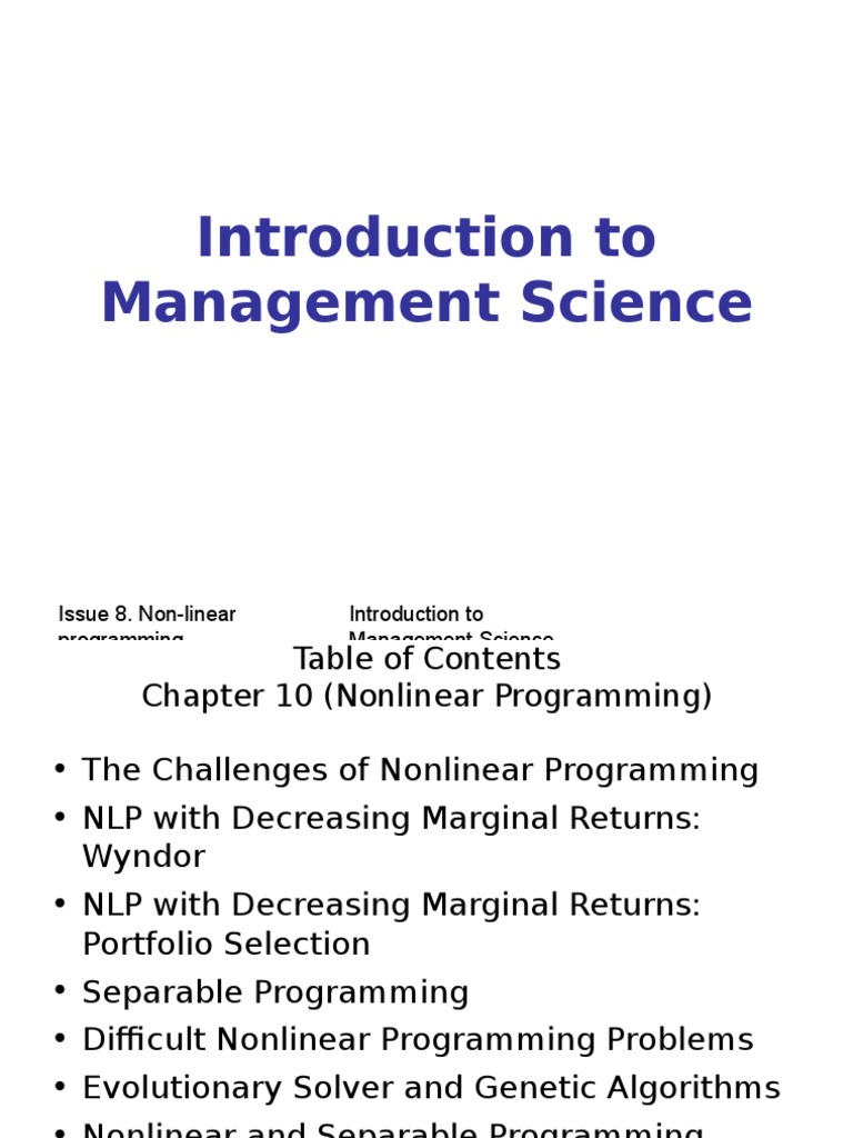 Chapter 10 Nonlinear Programming - Carl | PDF | Nonlinear Programming | Nonlinear System