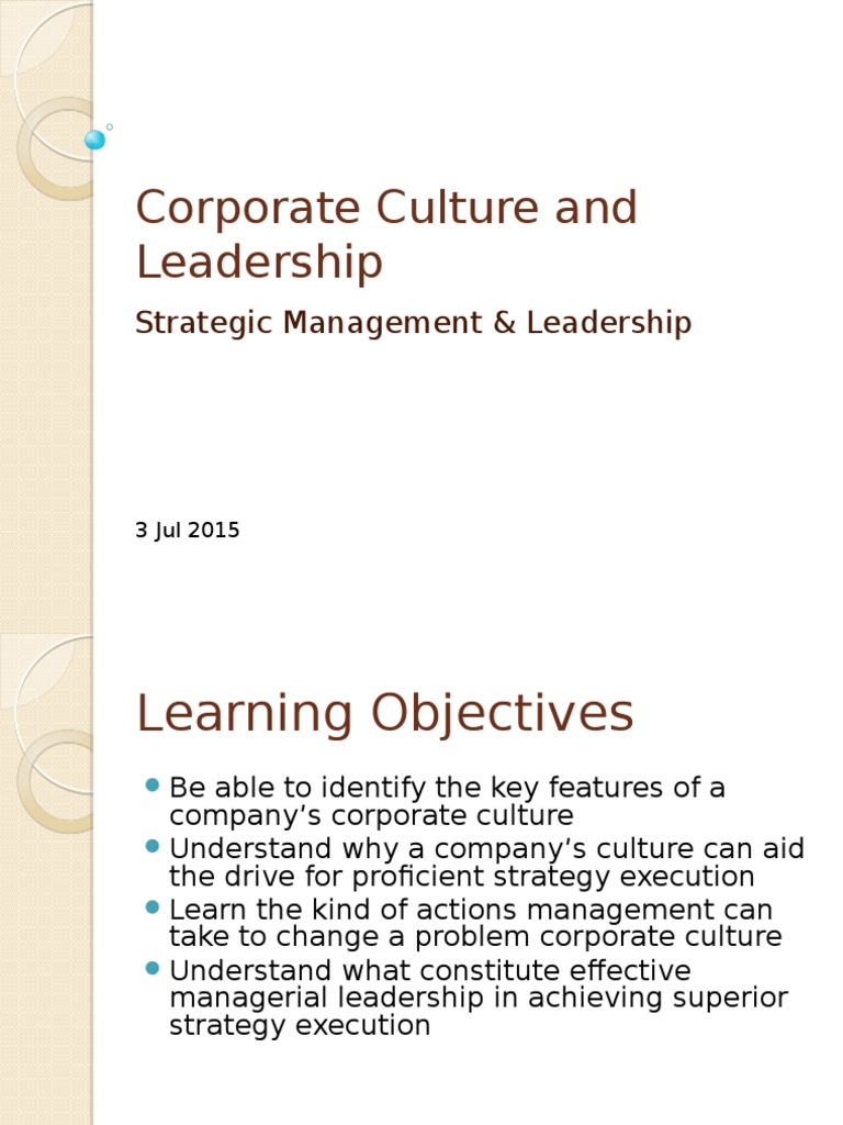 Corporate Culture for Leaders | PDF | Organizational Culture | Value ...