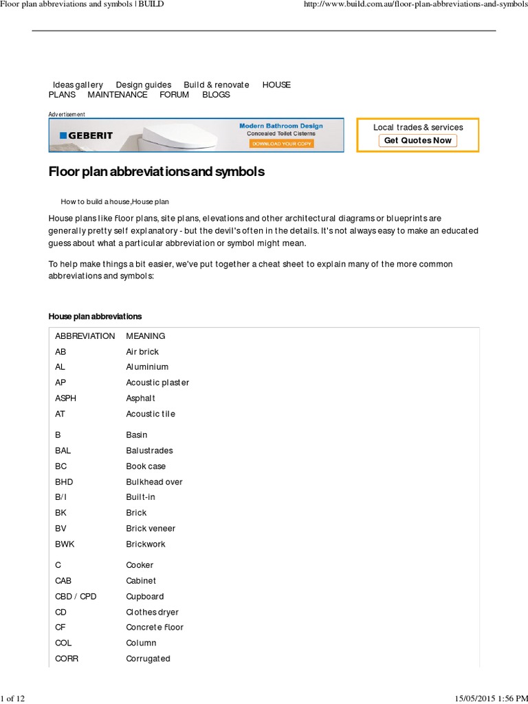 Floor Plan Abbreviations and Symbols - BUILD | PDF | Window | Door