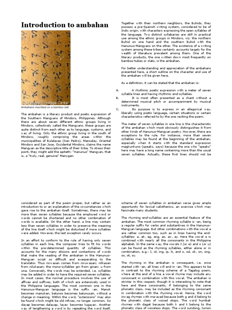 Introduction to Ambahan | Human Voice | Phonology