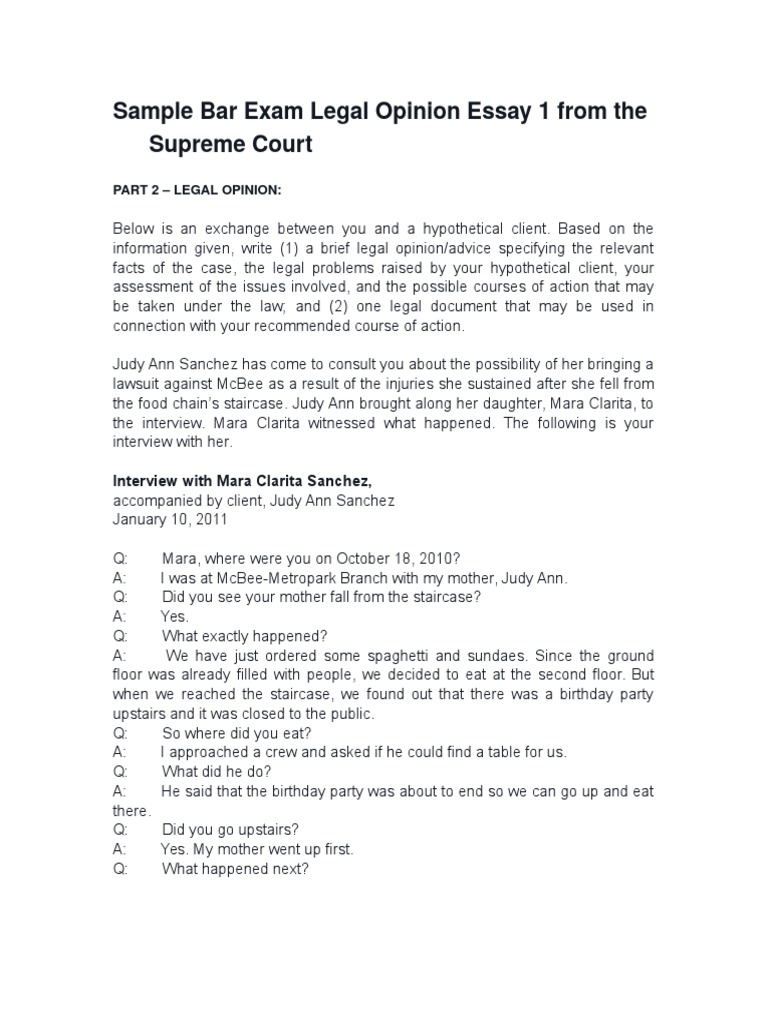 Sample Bar Exam Legal Opinion Essay 1 From The Supreme Court | PDF ...