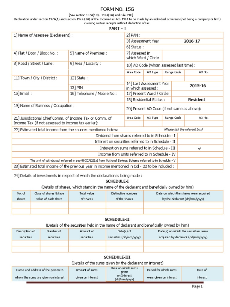 How to Fill Form 15G for Tax Exemption | PDF