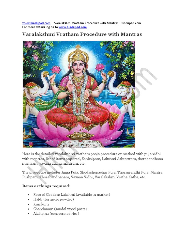 Varalakshmi Vratham Pooja Guide | PDF | Hindu Worship | Indian Religions