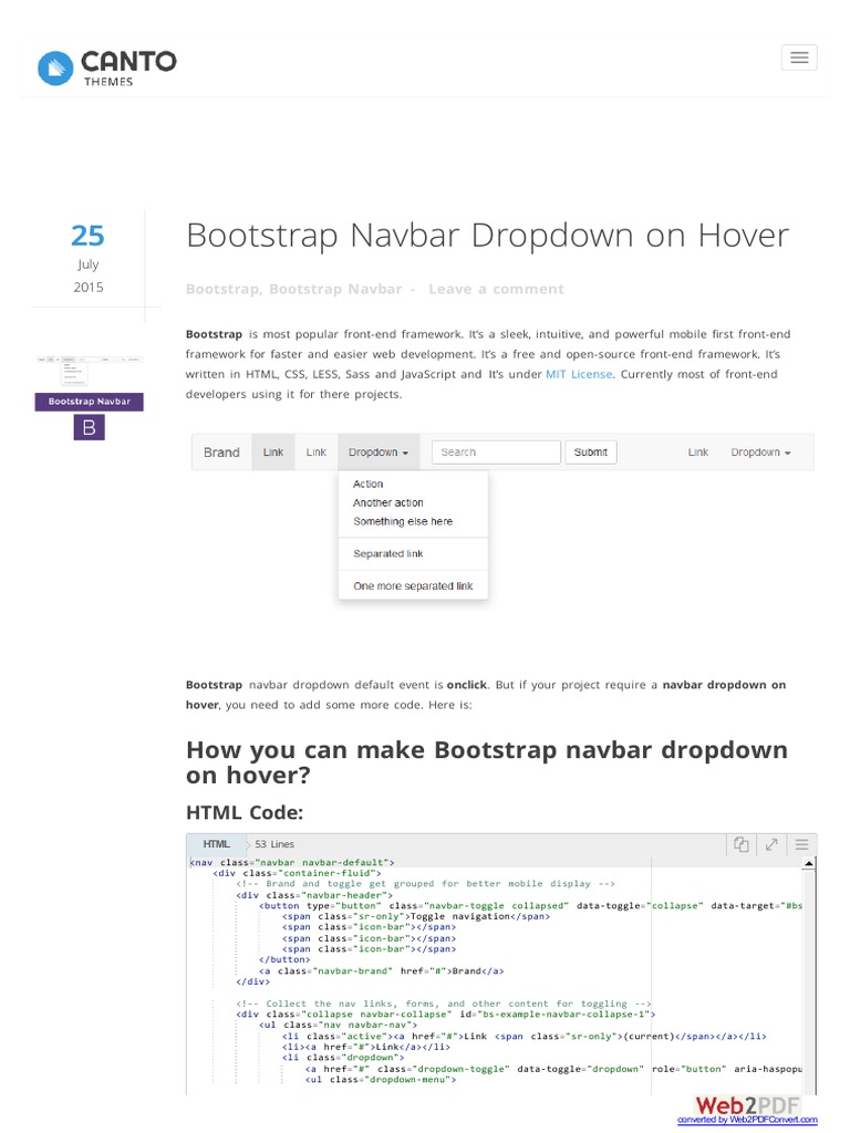 Bootstrap Navbar Dropdown On Hover | PDF | Bootstrap (Front End Framework) | Hypertext