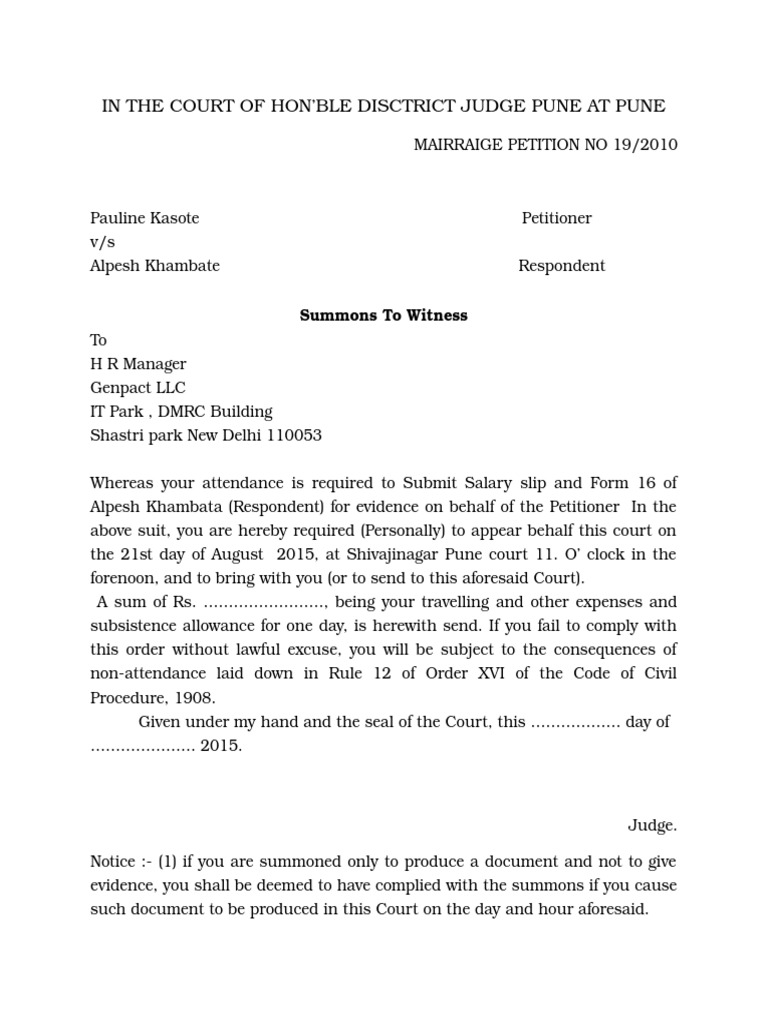 Witness Summons | PDF