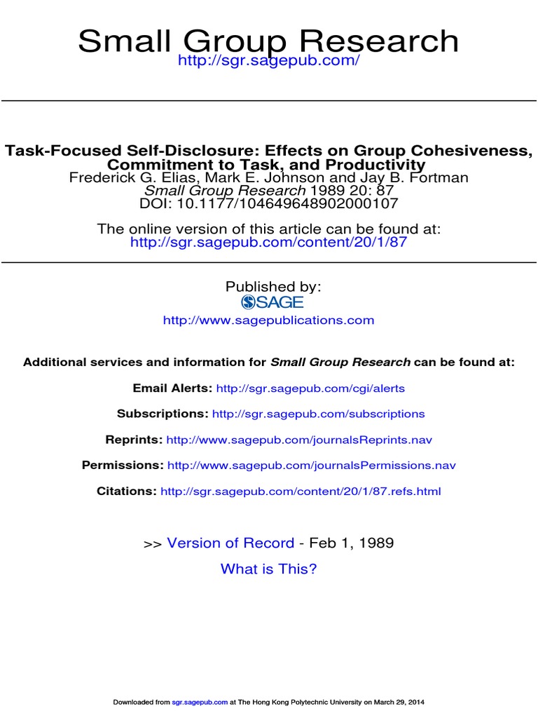 Small Group Research 1989 Elias 87 96 | PDF | Group Cohesiveness ...