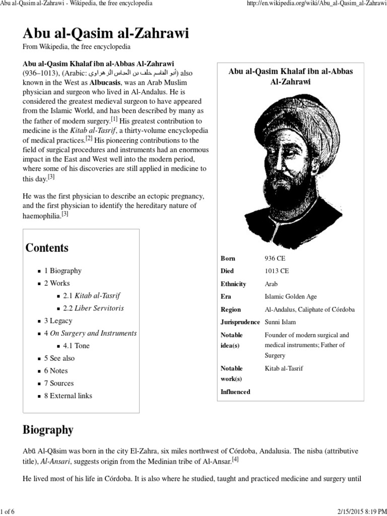 Abu Qasim Khalaf Ibn Al Abbas Al Zahrawi | PDF | Medicine | Health Sciences
