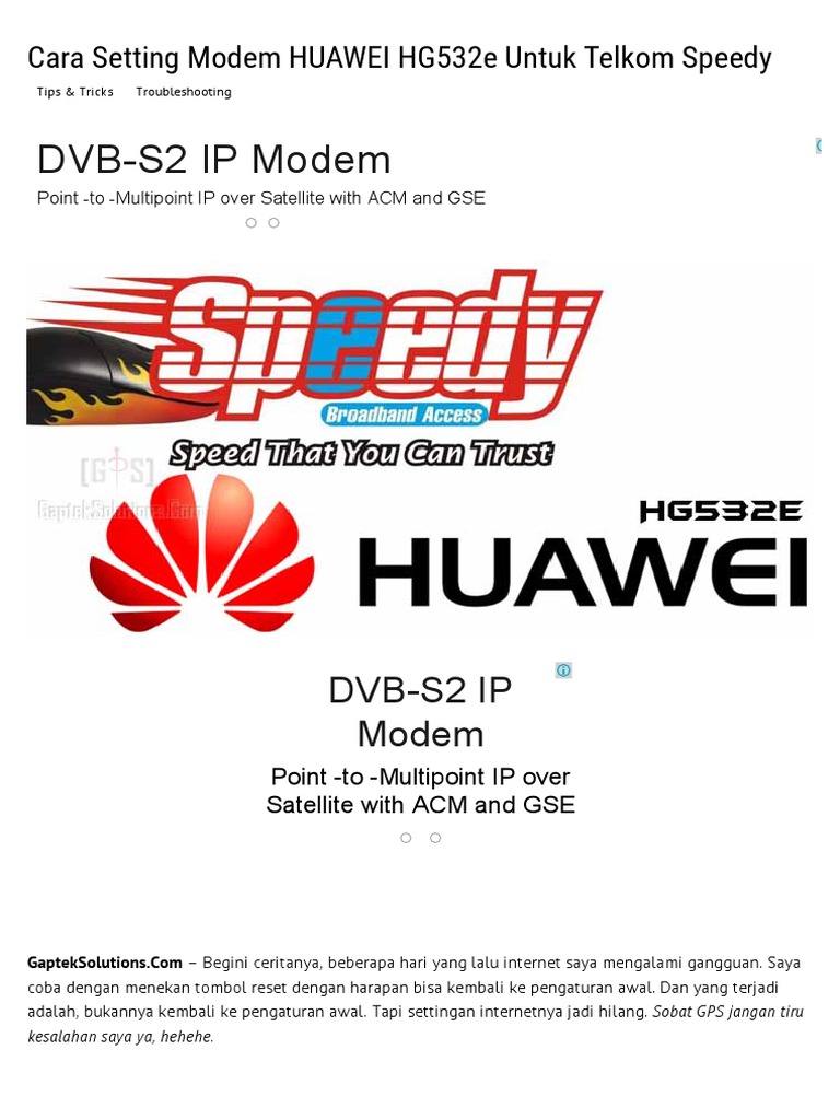 Cara Setting Modem HUAWEI HG532e Untuk Telkom Speedy PDF | PDF