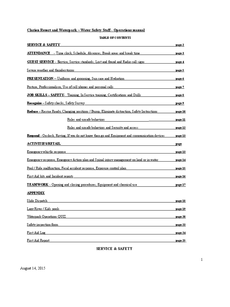 Waterpark Operations Manual | PDF | Swimming Pool | Emergency