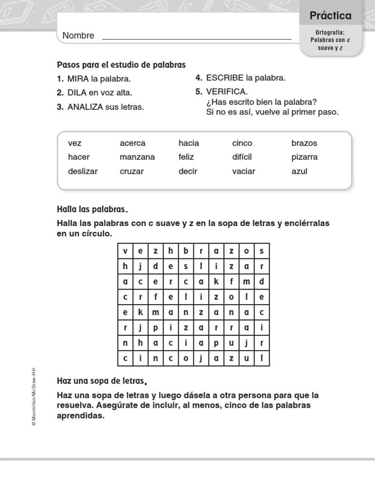 Ejercicios Palabras Con C S Z | PDF